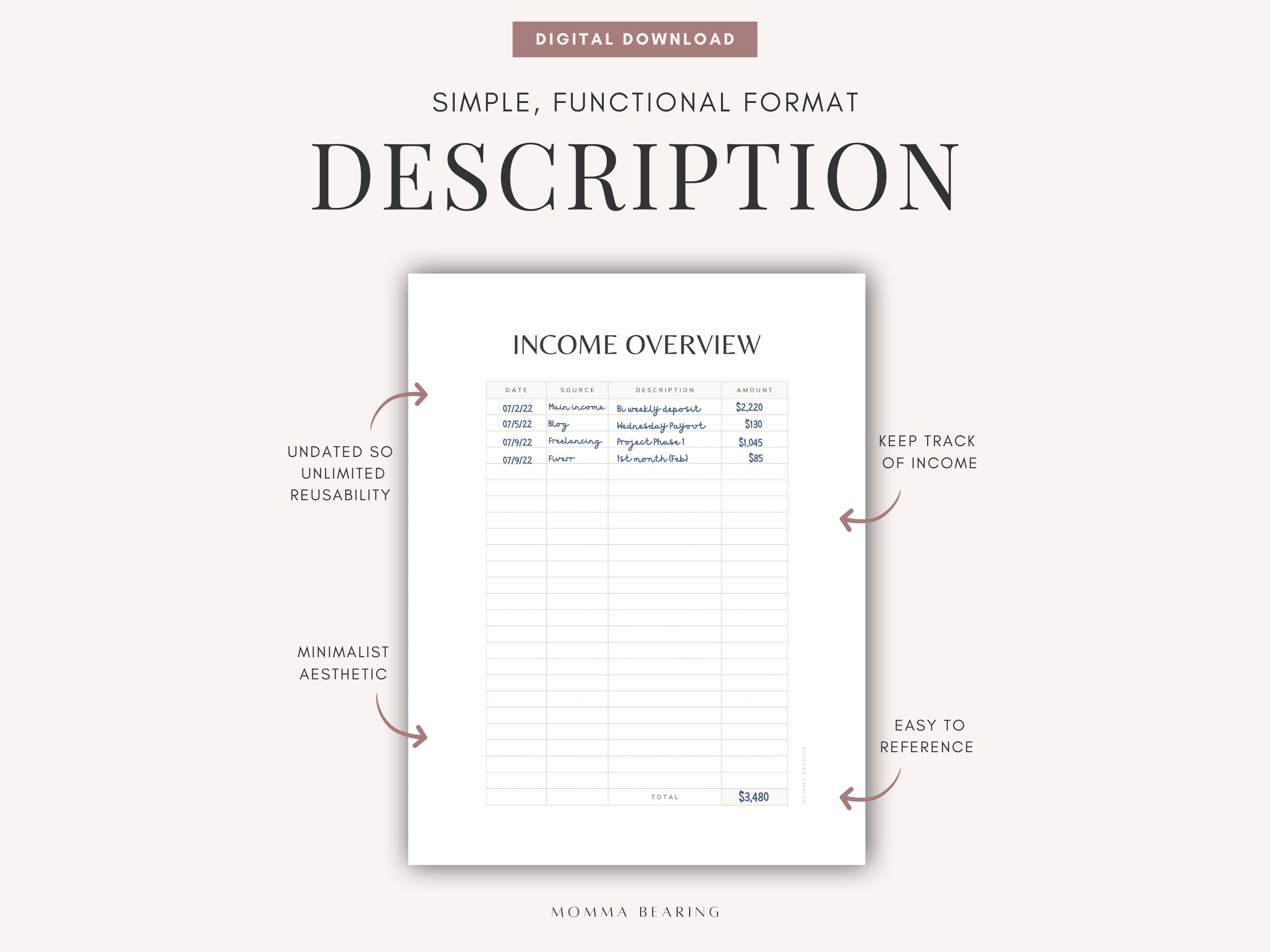 Printable Income Overview Tracker, Monthly Revenue Streams Log, Best ...