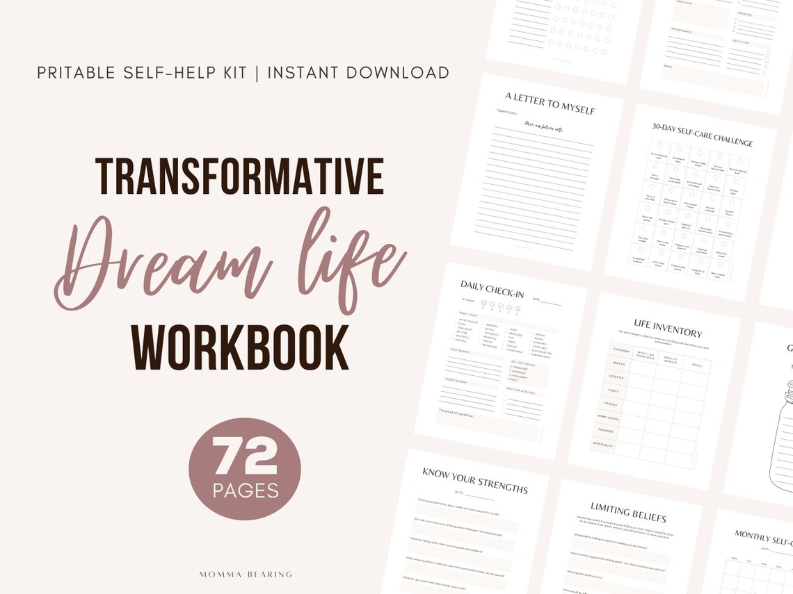 Printable Dream Life Workbook, Vision Board Kit, Self Therapy Worksheet ...