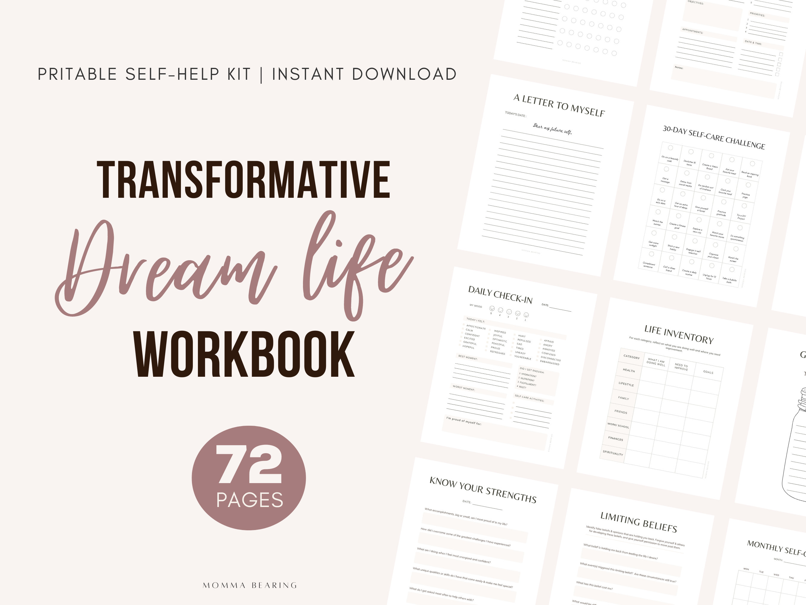 Printable Dream Life Workbook, Vision Board Kit, Self Therapy Worksheet ...
