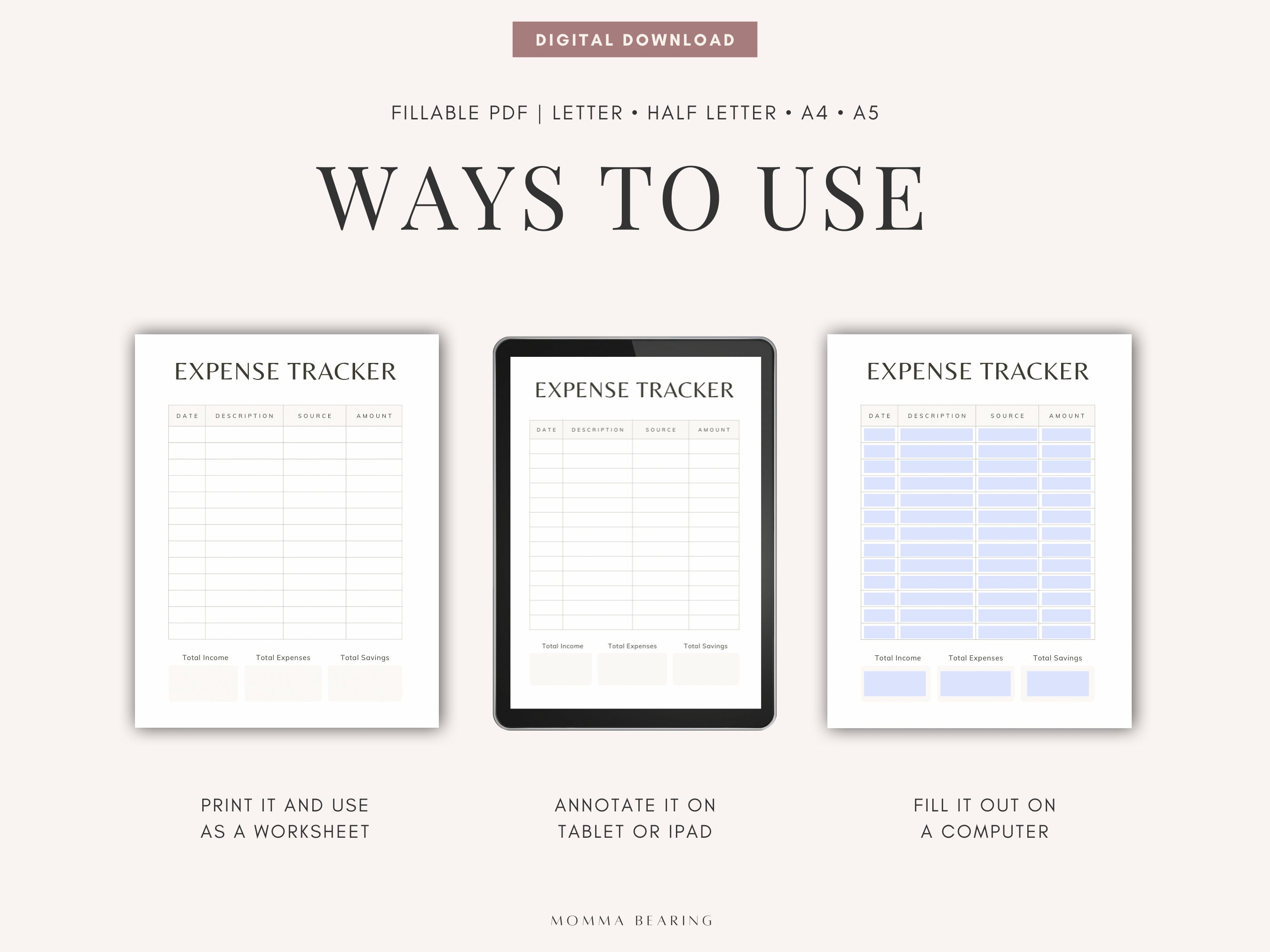 Simple Expense Tracker Printable, Spending Tracker, Transaction Log ...