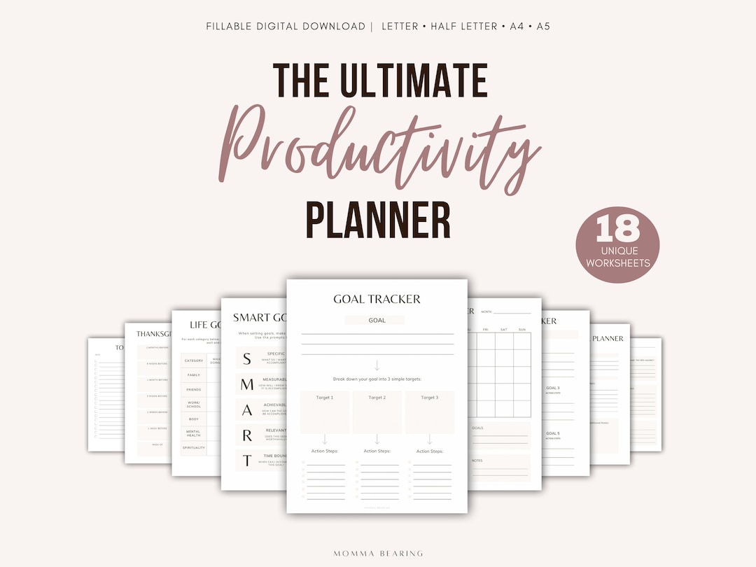 Minimalist Printable Productivity Planner, Productivity Planner Bundle ...