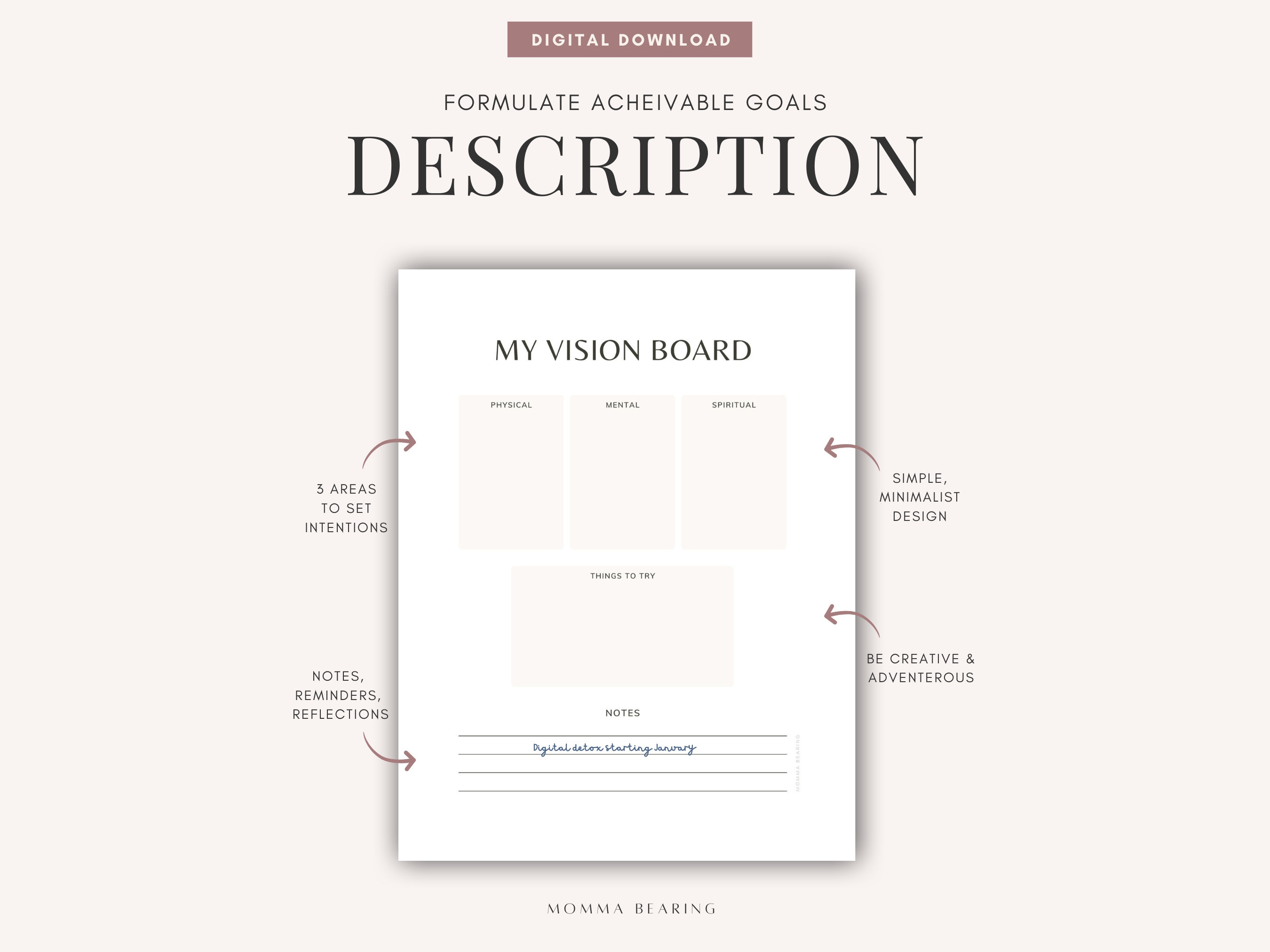 2024 Vision Board Printable, Life Goal Tracker, Digital Goal Setting ...