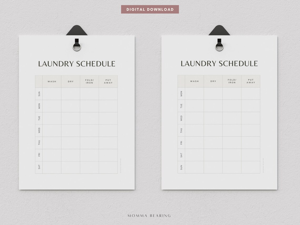 Laundry Schedule Printable, Editable Weekly Laundry Routine, Washing ...