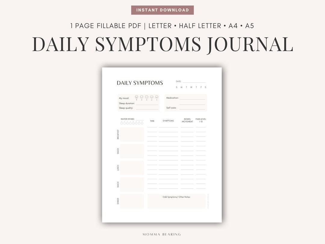 Daily Printable Symptom Journal, Elimination Diet Tracker, IBS Bowel ...