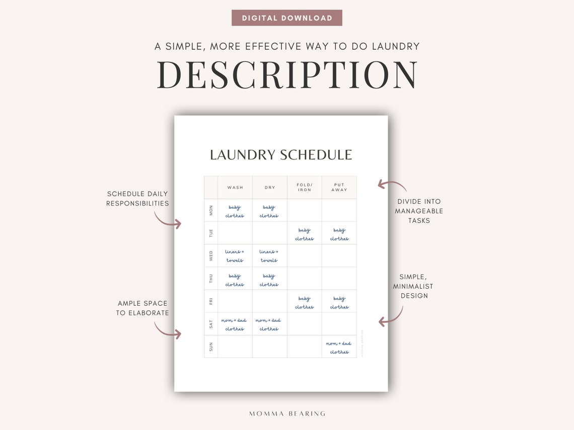 Laundry Schedule Printable, Editable Weekly Laundry Routine, Washing ...
