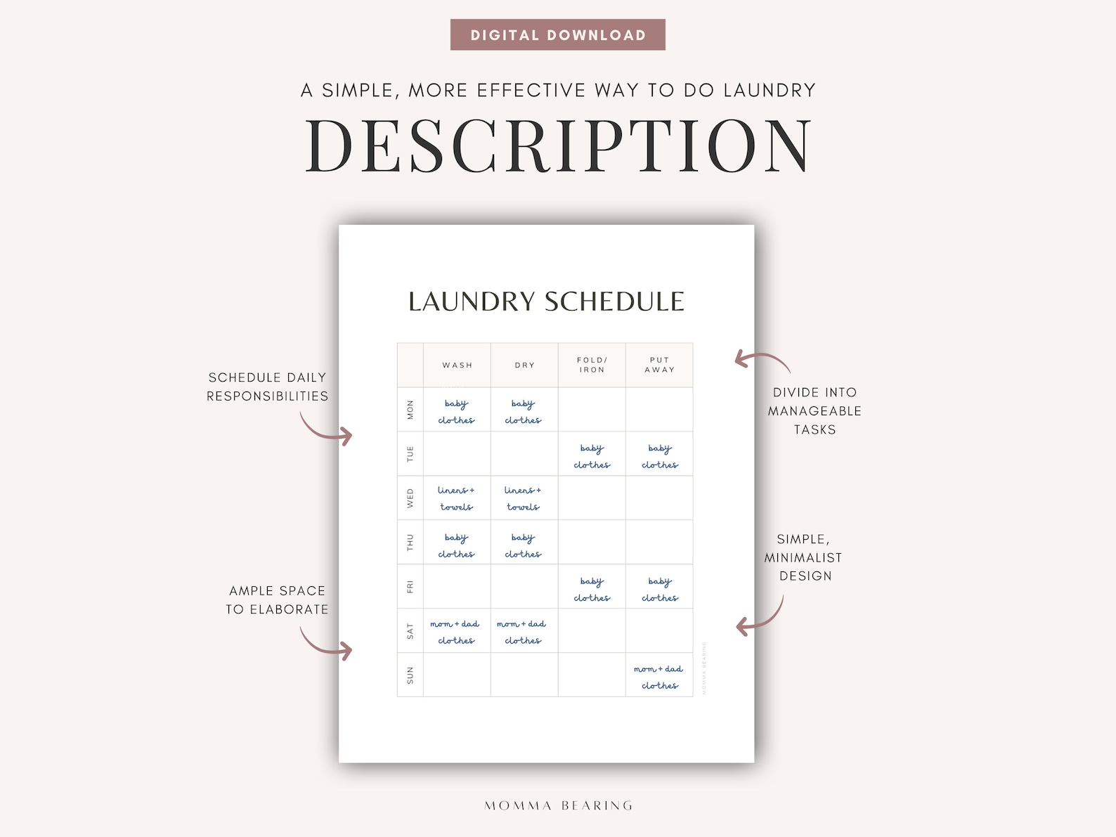 Laundry Schedule Printable, Editable Weekly Laundry Routine, Washing ...