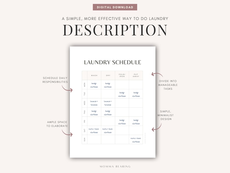 Laundry Schedule Printable, Editable Weekly Laundry Routine, Washing ...