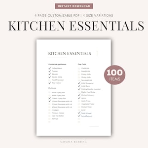Kitchen Essentials Printable Checklist, Kitchen Inventory, Kitchen ...