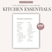 Kitchen Essentials Printable Checklist, Kitchen Inventory, Kitchen ...