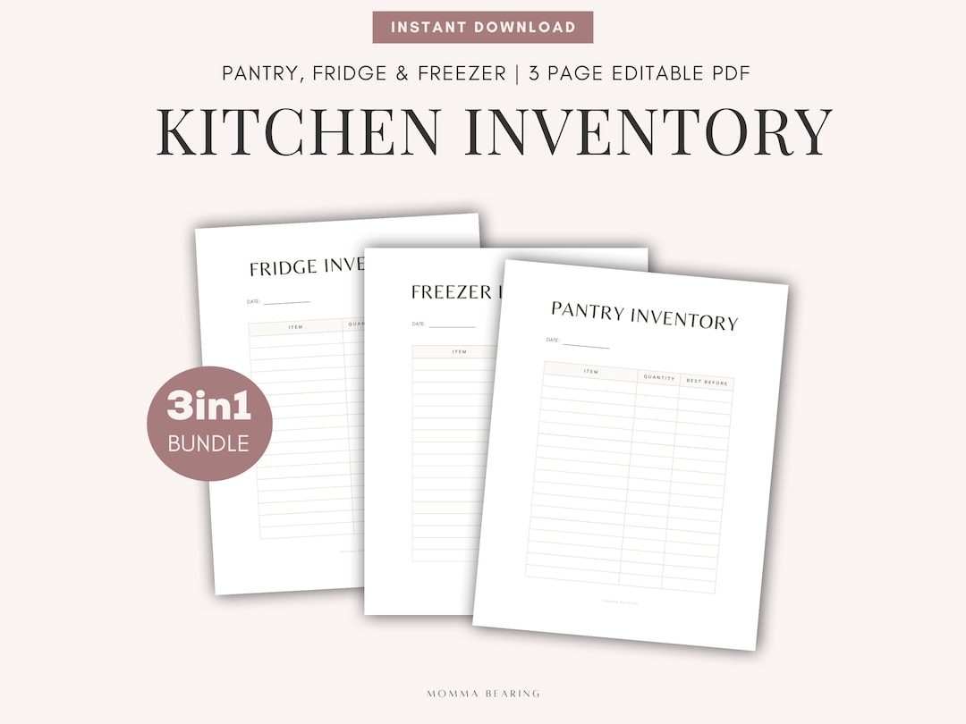 Kitchen Inventory Printable, Pantry, Fridge & Freezer Inventory, Food ...