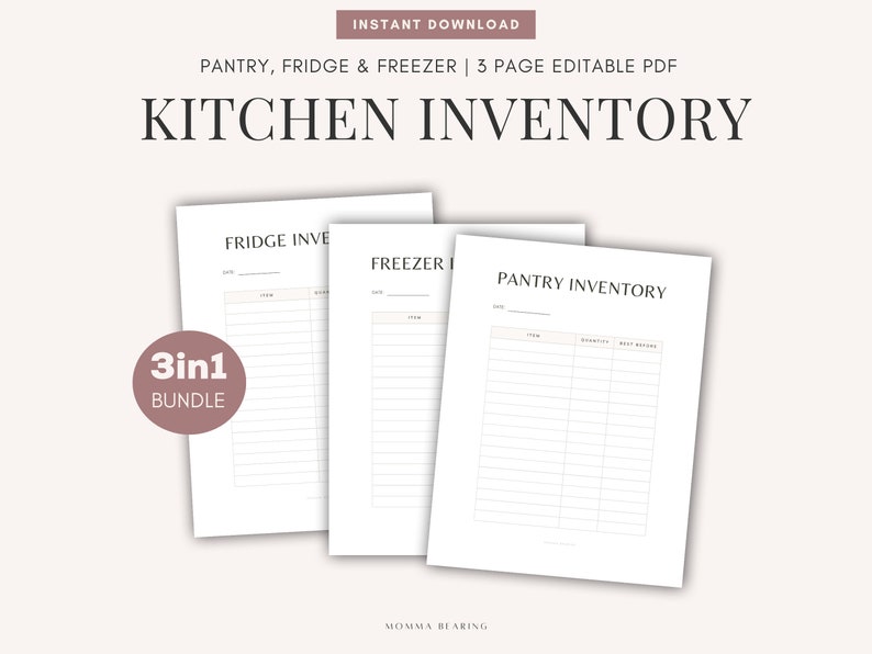 Kitchen Inventory Printable, Pantry, Fridge & Freezer Inventory, Food ...