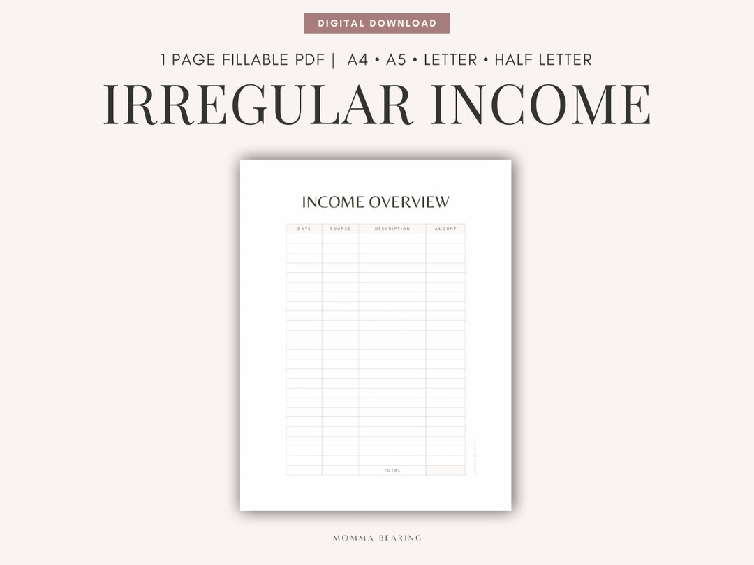 Irregular Income Tracker Printable, Daily Payment Record PDF, Money Management, Editable Monthly ...