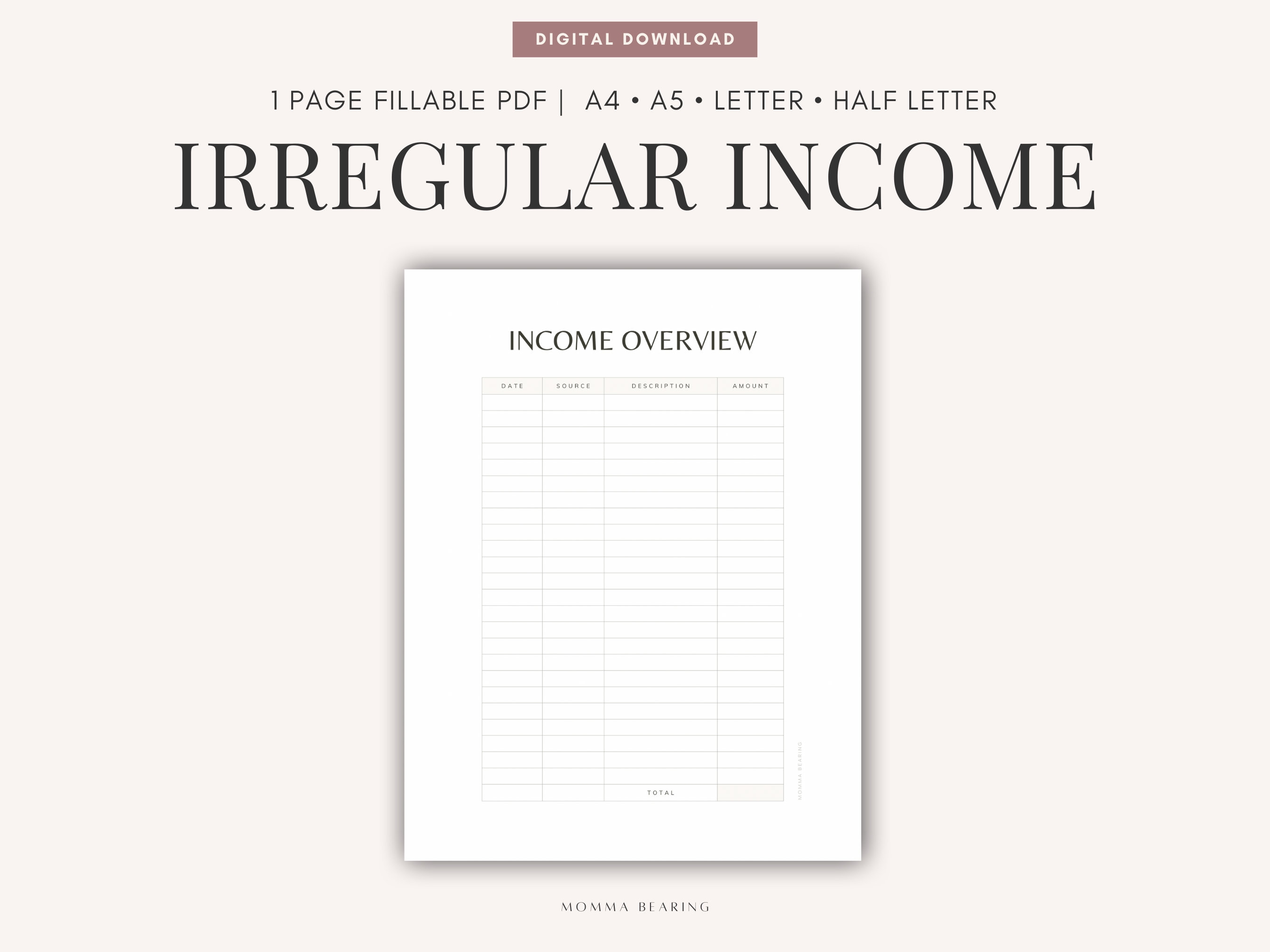 Irregular Income Tracker Printable, Daily Payment Record PDF, Money Management, Editable Monthly ...