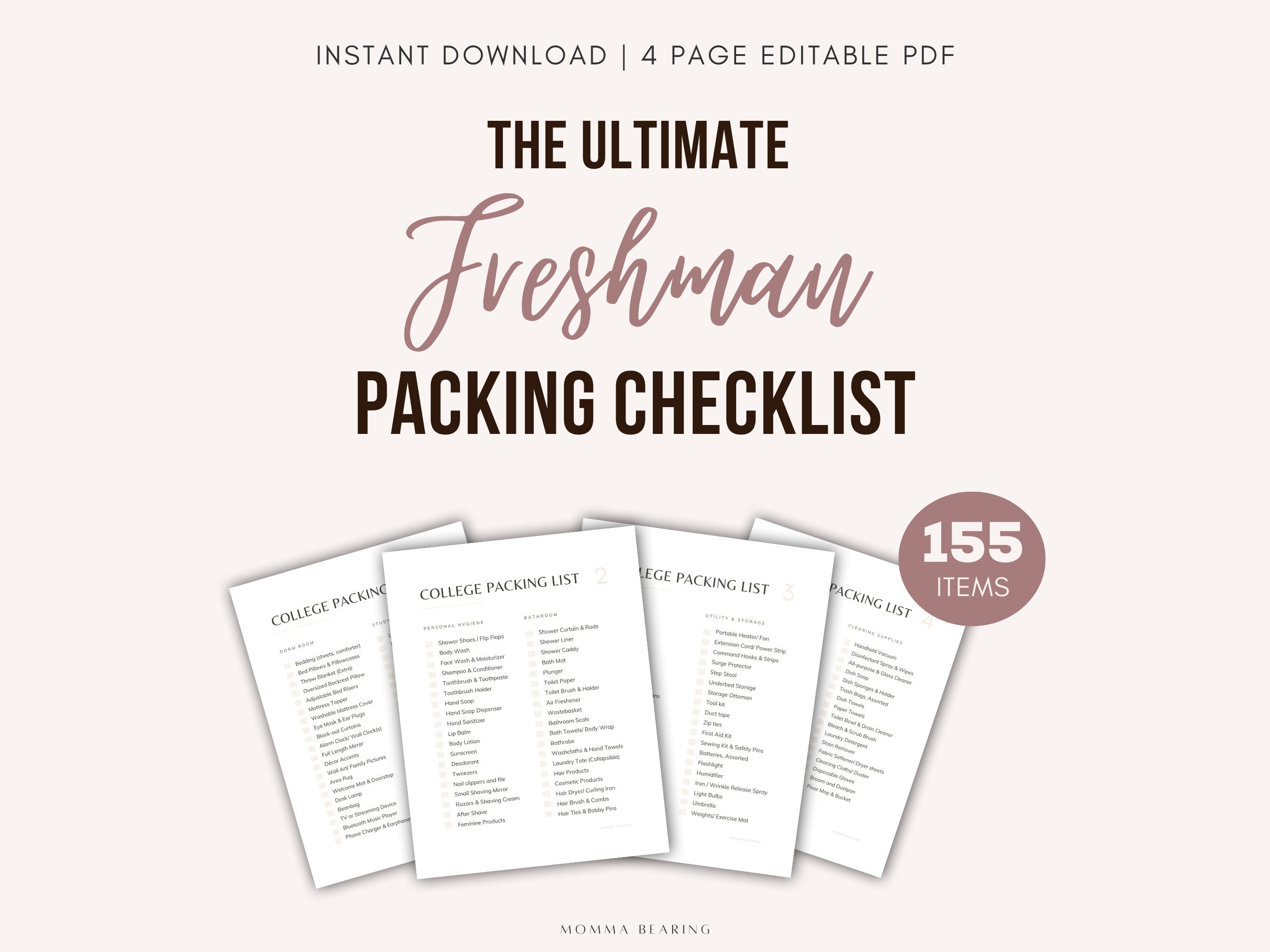 Best Freshman Packing List Printable, College Dorm Room Essentials ...