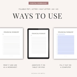 Financial Wish List Printable, Wealth Economic Wishlist, Personal ...