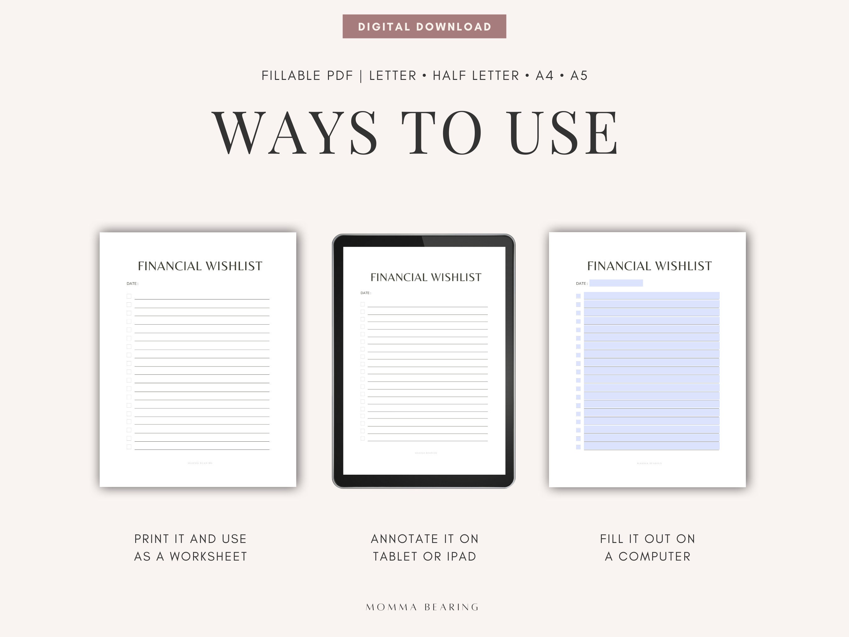 Financial Wish List Printable, Wealth Economic Wishlist, Personal ...