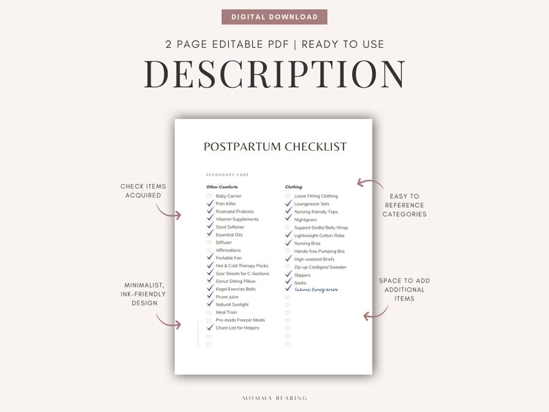 Postpartum Essentials Checklist Printable, Best Postpartum Recovery ...