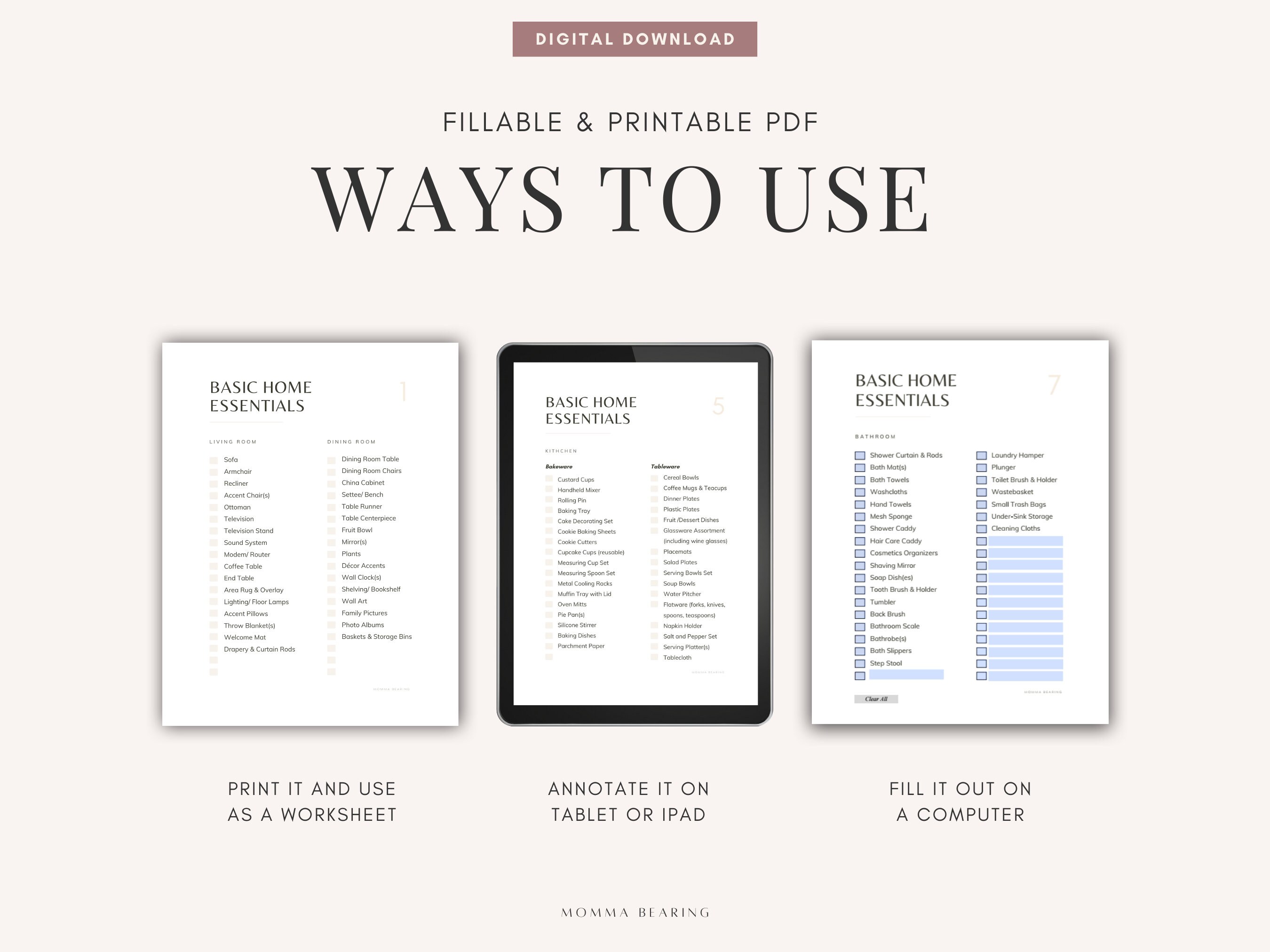 Basic Home Essentials Printable, Moving Out Checklist, New Apartment to ...
