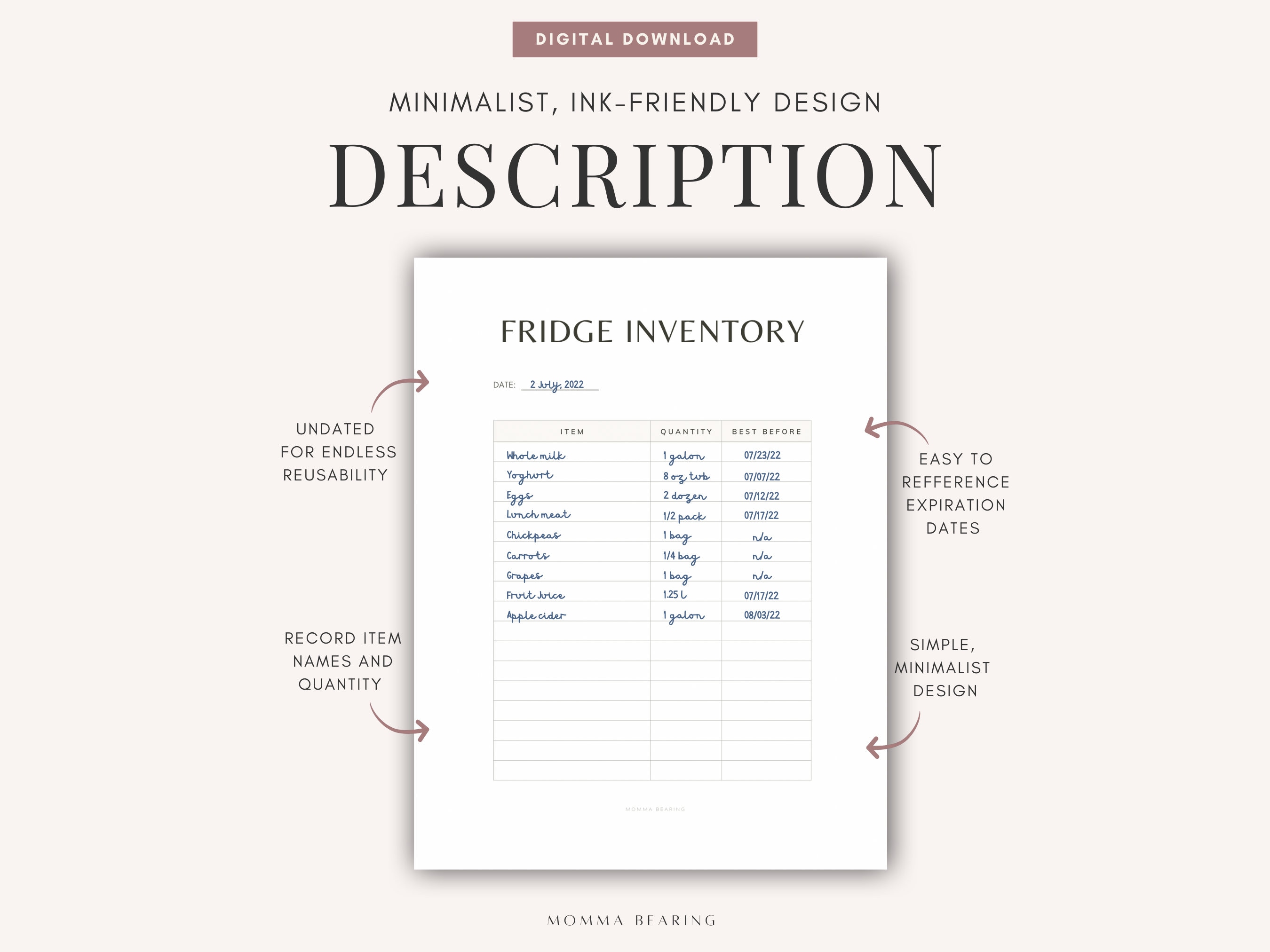 Easy Food Inventory System, Printable Pantry, Fridge & Freezer Log ...
