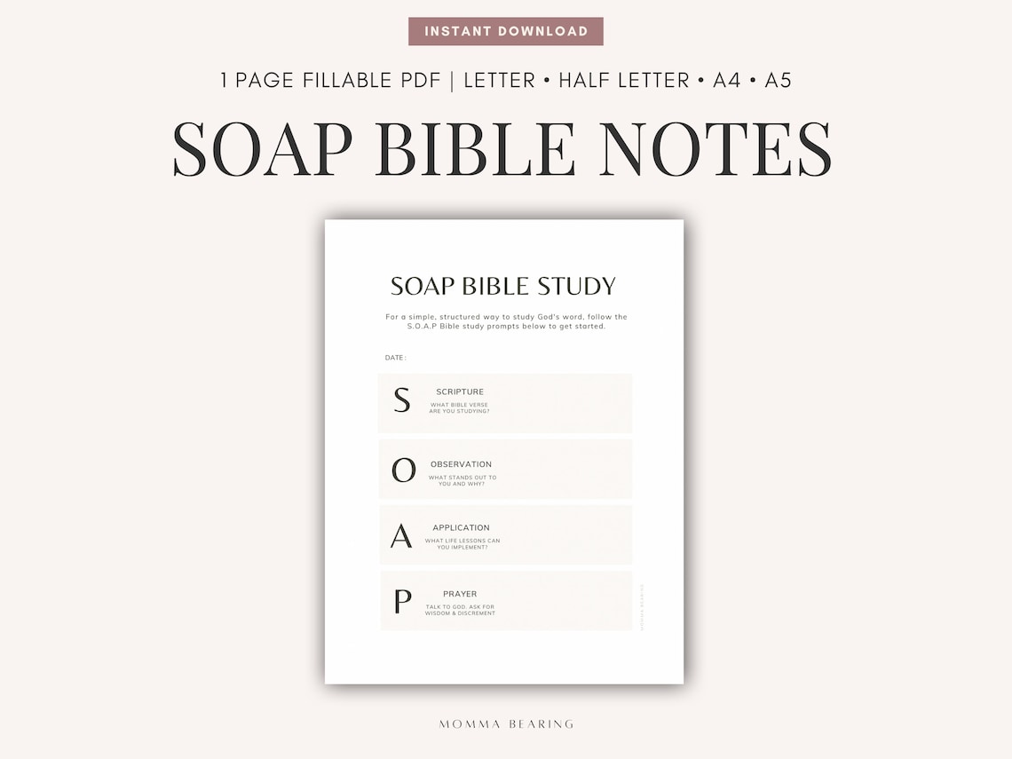 Simple SOAP Bible Study Printable, Christian Scripture Worksheet ...