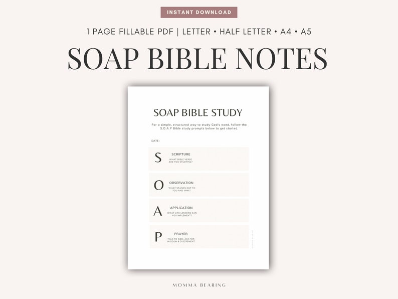 Simple SOAP Bible Study Printable, Christian Scripture Worksheet ...