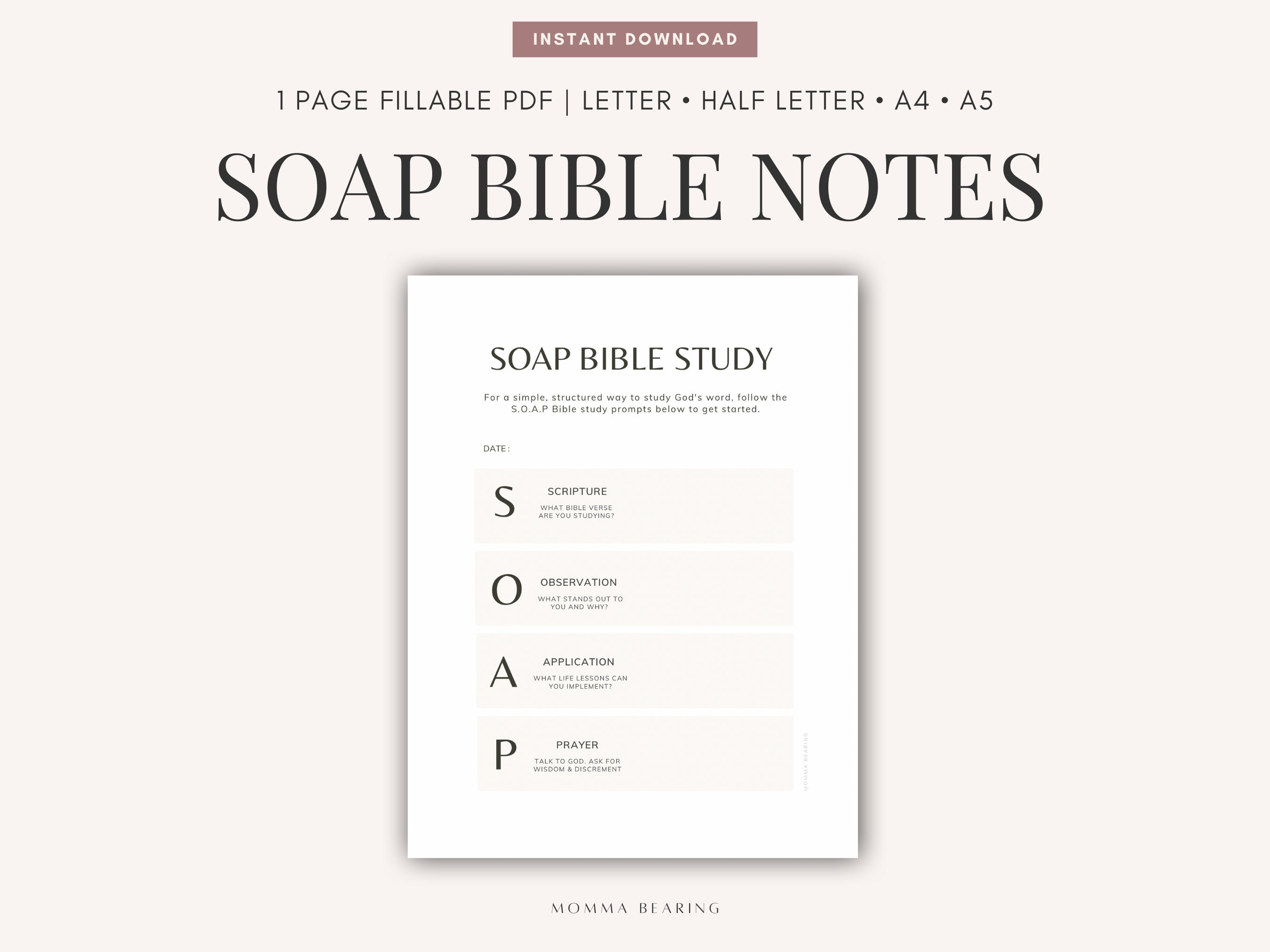 Simple SOAP Bible Study Printable, Christian Scripture Worksheet ...