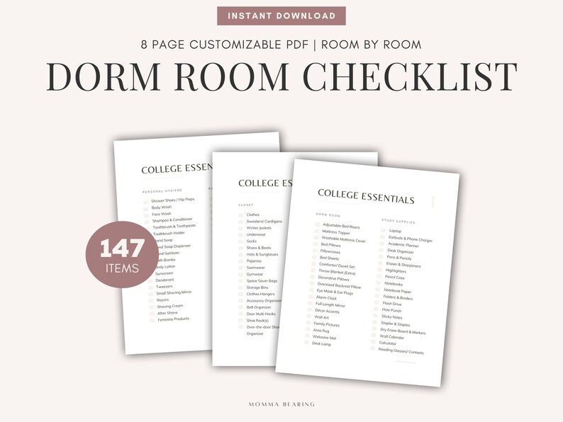 Best Dorm Room Checklist, Printable College Essentials Packing List ...