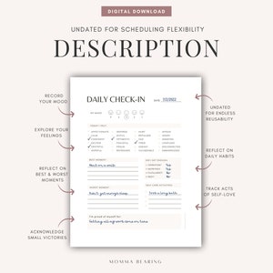 Daily Check-in, Mood Tracker Printable, Undated Mood Log, Wellness ...