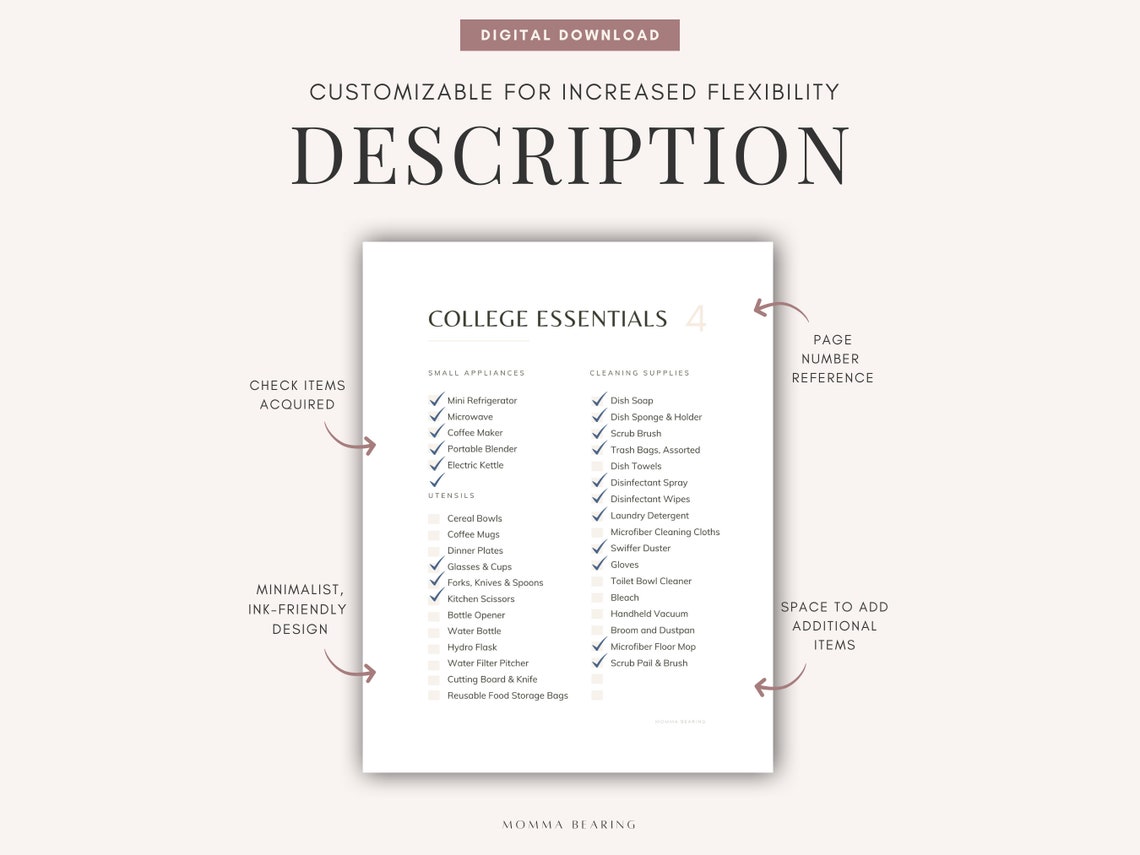 College Essentials Checklist Printable, Best Dorm Room Packing List ...