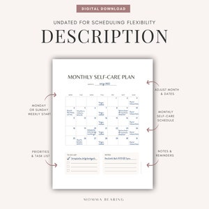 Monthly Self-care Plan Printable, Undated 30 Day Self-love Planner ...