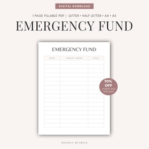 Printable Emergency Fund, Sinking Funds, Rainy Day Fund, Savings ...
