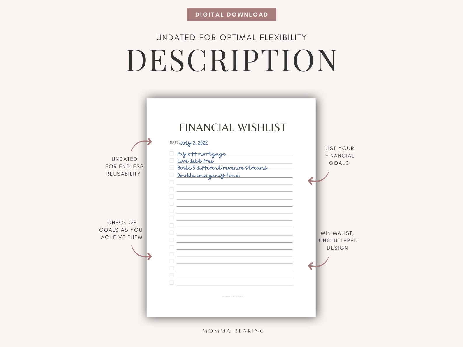 Financial Wish List Printable, Wealth Economic Wishlist, Personal ...
