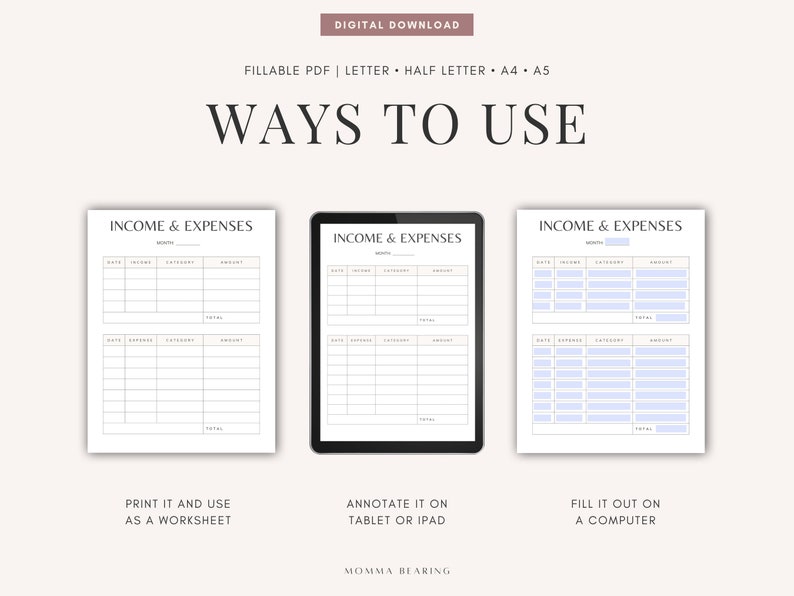 Income and Expenses Tracker Printable, Money Tracking, Bill Organizer ...