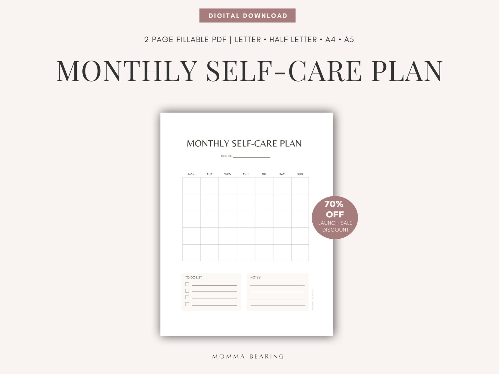Monthly Self-care Plan Printable, Undated 30 Day Self-love Planner ...