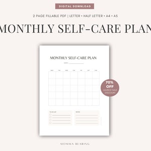 Monthly Self-care Plan Printable, Undated 30 Day Self-love Planner ...