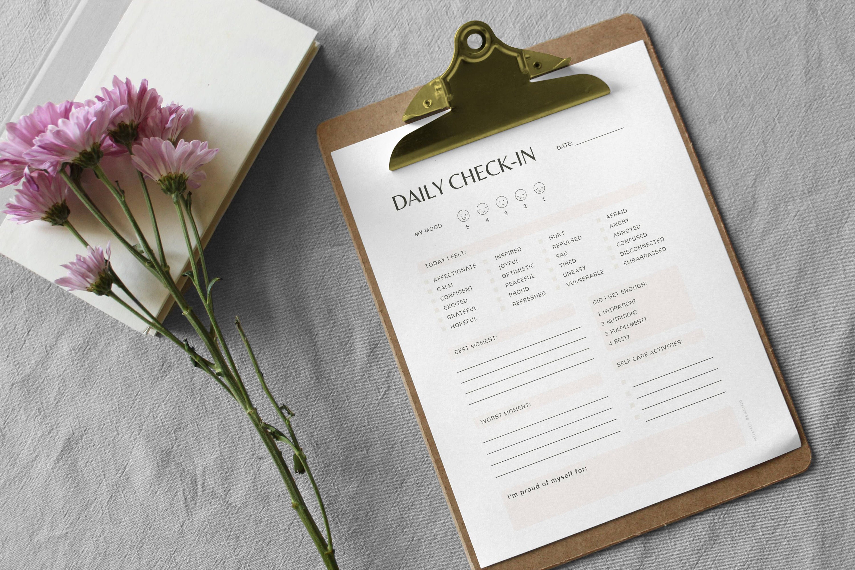 Daily Check-in, Mood Tracker Printable, Undated Mood Log, Wellness ...