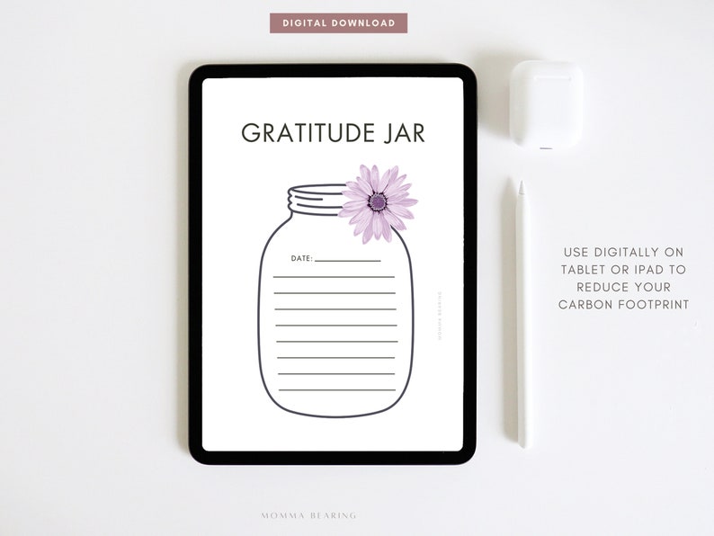 Gratitude Jar Printable Template, 30 Day Challenge, Daily Mindfulness ...