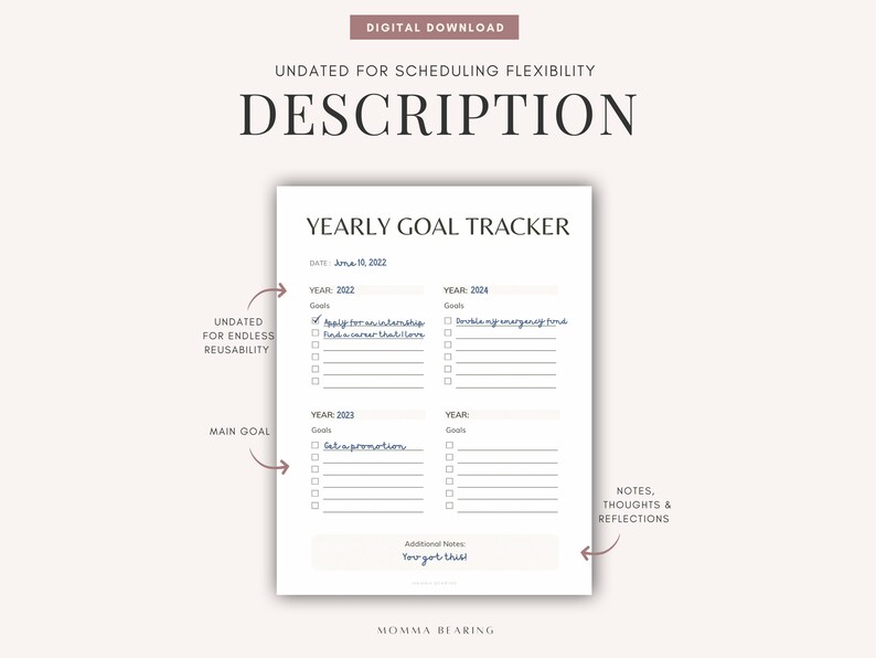 Long-term Goals Tracker, Printable 4 Year Plan, Goal Setting Worksheet ...