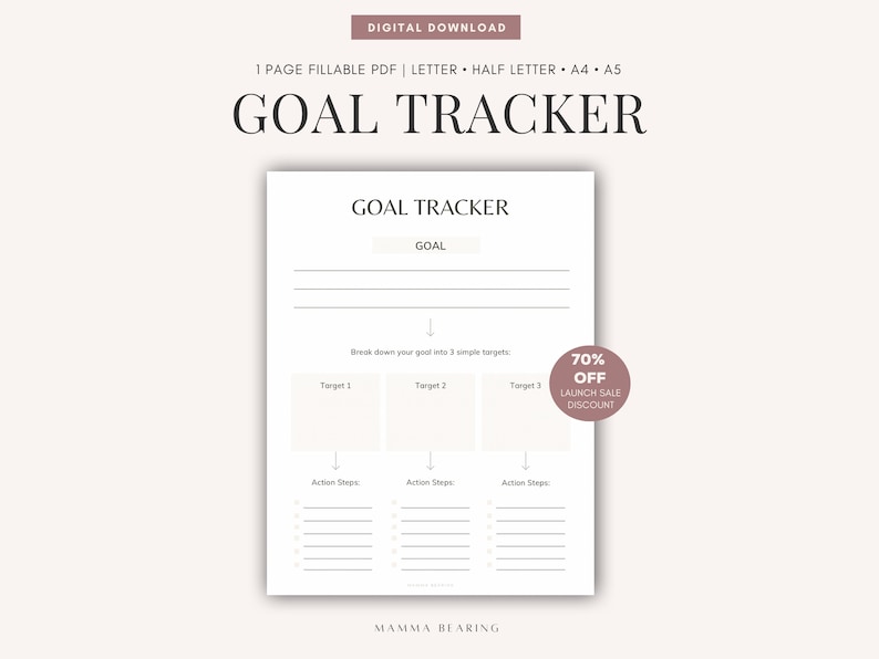 Printable Undated Goal Tracker, Minimalist Worksheet, New Year ...