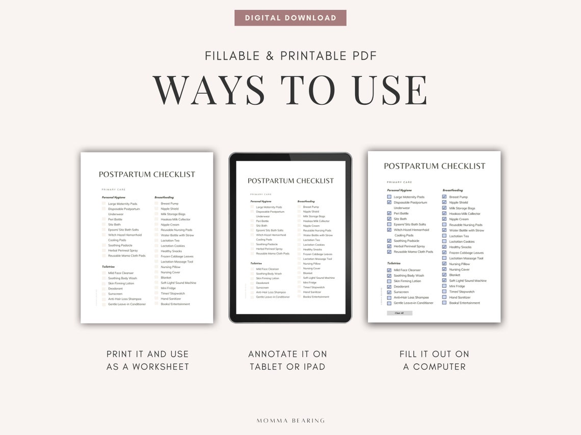 Postpartum Essentials Checklist Printable, Best Postpartum Recovery ...