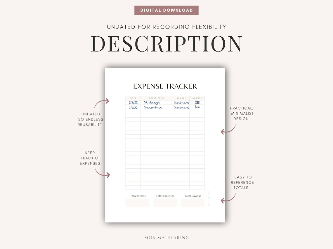 Undated Expenses Tracker Printable, Digital Spending Tracker, Business ...