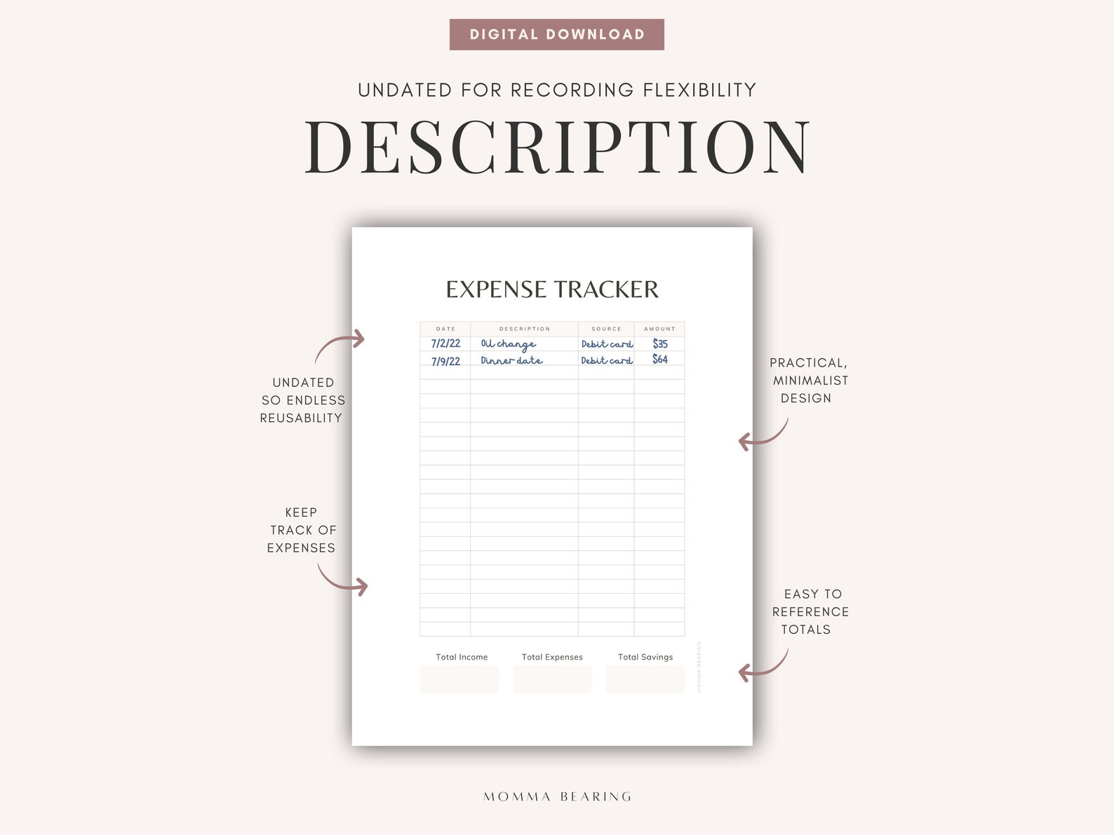 Undated Expenses Tracker Printable, Digital Spending Tracker, Business ...