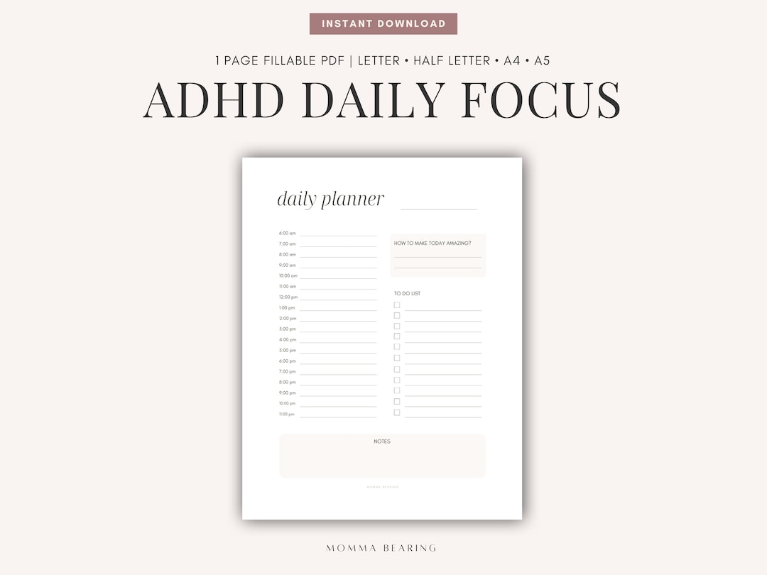 ADHD Adult Schedule, Printable Undated Daily Planner, Minimalist to Do ...