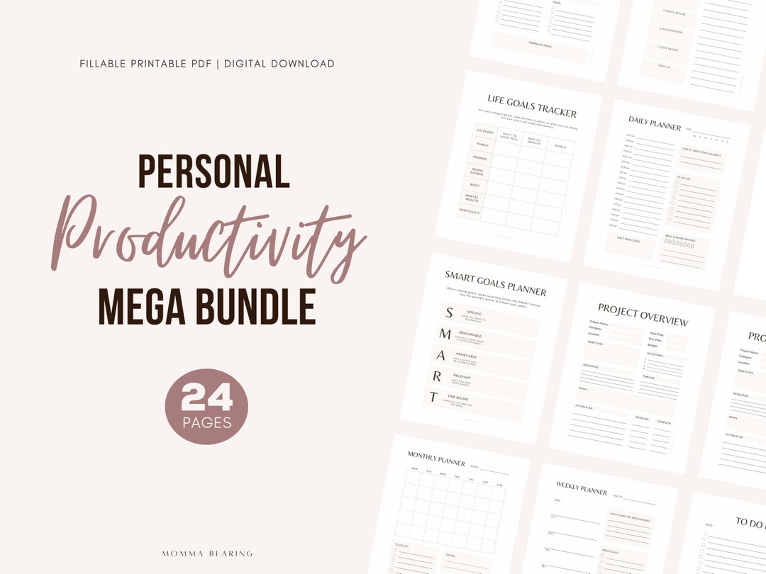 Personal Productivity Worksheet Bundle, ADHD Daily Weekly Monthly ...