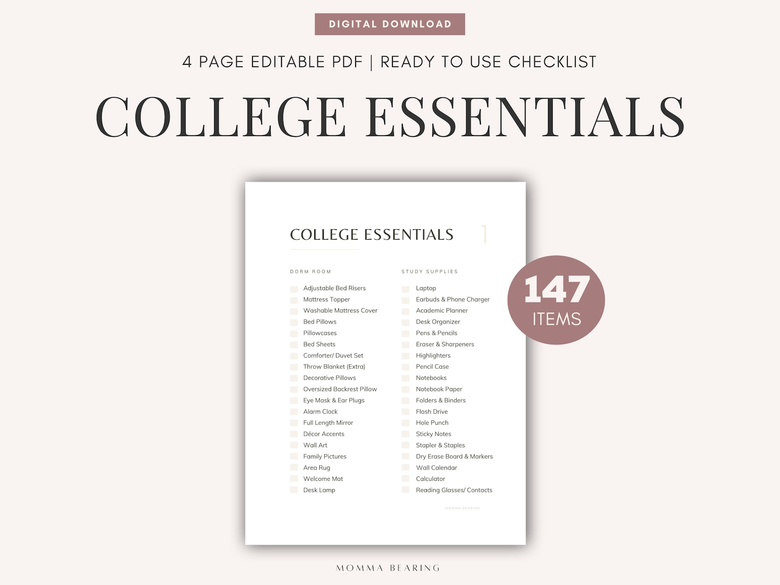 College Essentials Checklist Printable, Best Dorm Room Packing List ...