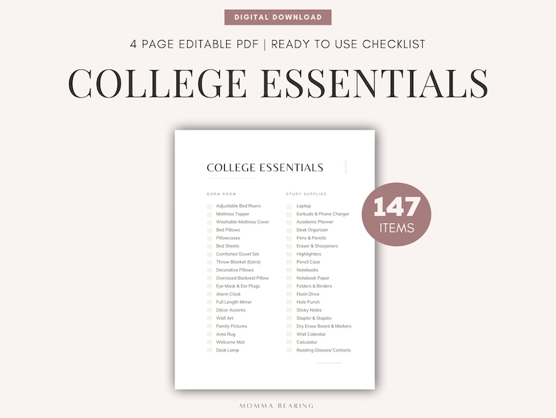 College Essentials Checklist Printable, Best Dorm Room Packing List ...