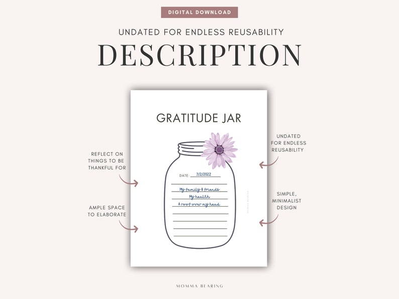 Gratitude Jar Printable Template, 30 Day Challenge, Daily Mindfulness ...