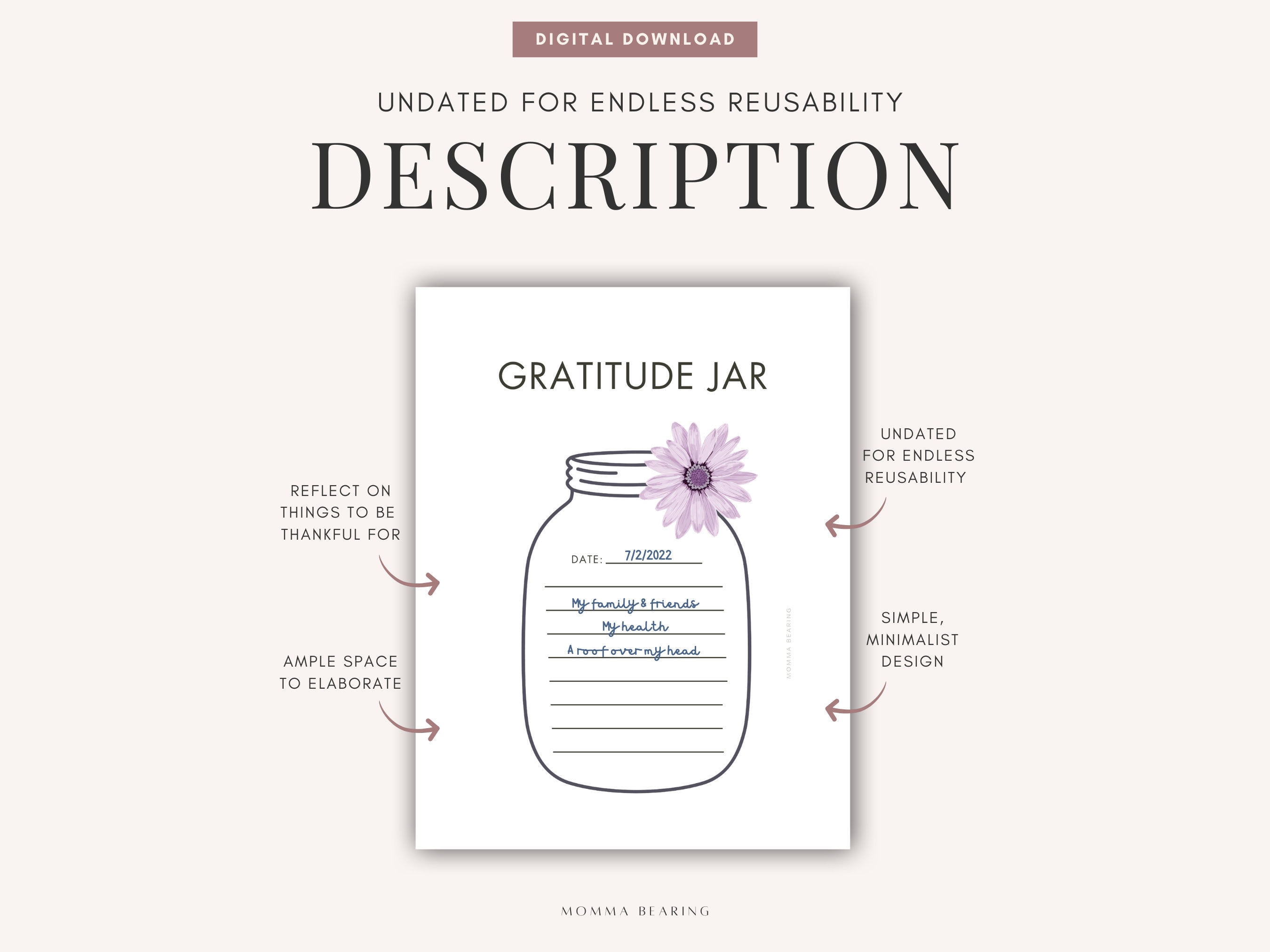 Gratitude Jar Printable Template 30 Day Challenge Daily - Etsy