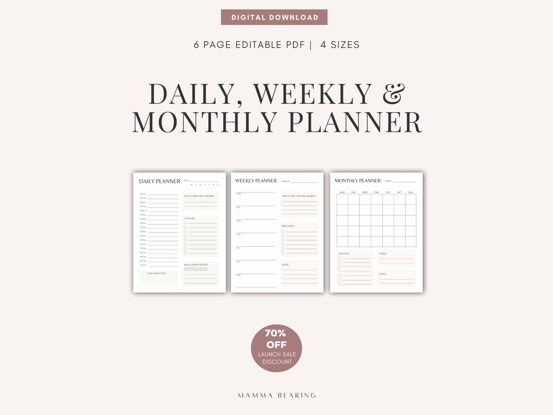 Undated Daily Weekly Monthly Planner Bundle Minimalist - Etsy