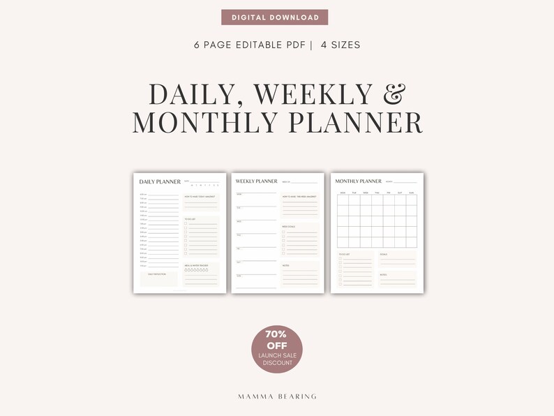 Undated Daily Weekly Monthly Planner Bundle Minimalist - Etsy